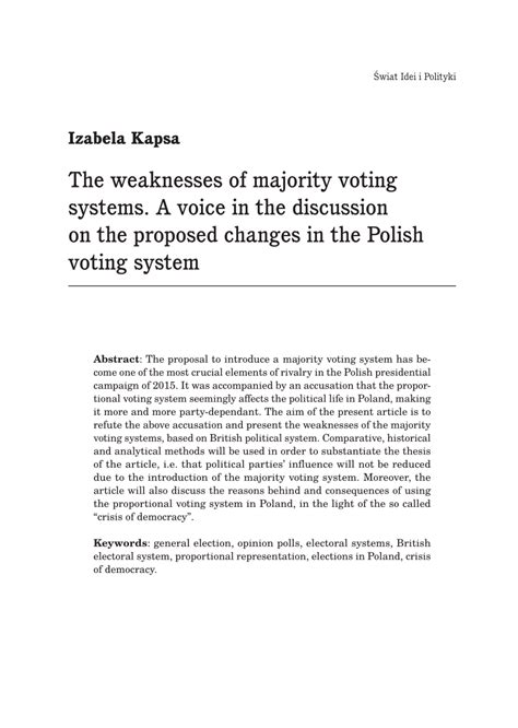 Pdf The Weaknesses Of Majority Voting Systems A Voice In The