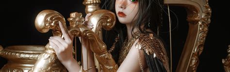 Download Wallpaper Gold Black Brunette Asian Cutie Green Eyes Asian Cutie Section Girls