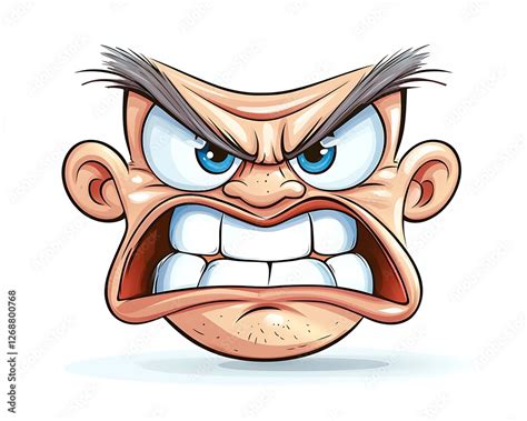 Poster Angry Cartoon Face With Furrowed Eyebrows And Gritted Teeth