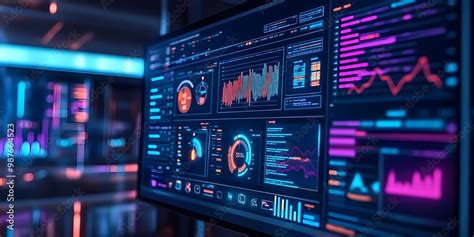 Computer Monitor Displaying An Abstract Network Monitoring Dashboard