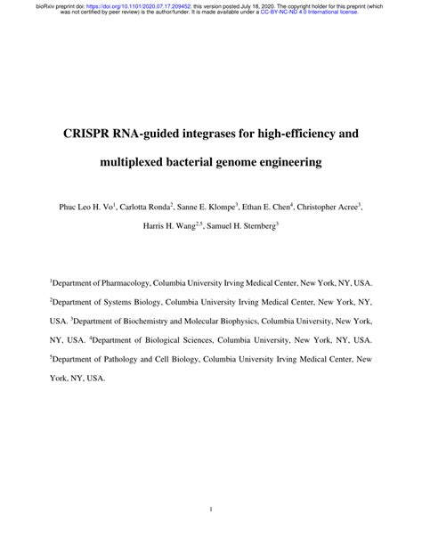 Pdf Crispr Rna Guided Integrases For High Efficiency And Multiplexed Bacterial Genome Engineering