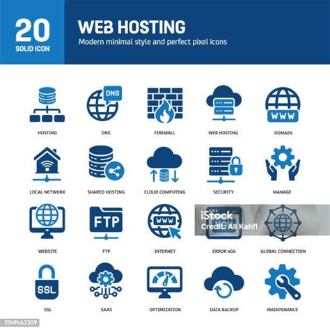웹 호스팅 글리프 단색 아이콘 인터넷 서버 네트워크 솔리드 아이콘 컬렉션을 포함합니다 벡터 일러스트 레이 션입니다 웹사이트 디자인 로고 앱 템플릿 Ui 등 아이콘에 대한