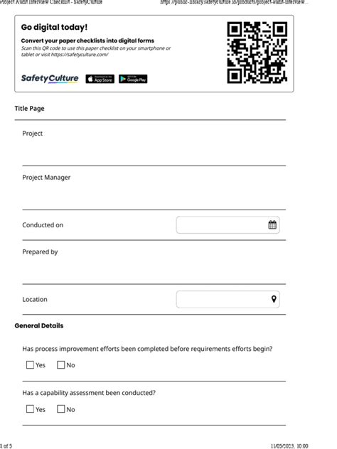 Project Audit Interview Checklist Safetyculture Pdf Audit Project Management