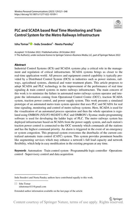 Plc And Scada Based Real Time Monitoring And Train Control System For