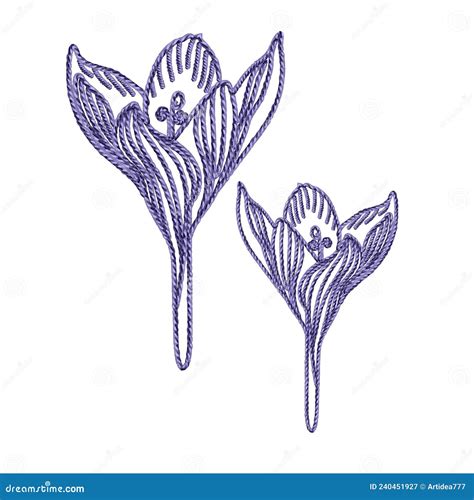 Vector Thread Embroidery Design Element Crocus Flower Isolated Stock