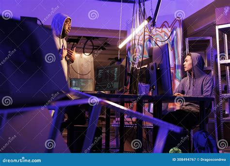 Hackers Working To Hack Computer System Stock Image Image Of Spyware