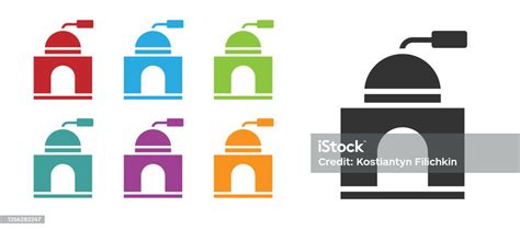 흰색 배경에 격리 된 블랙 수동 커피 분쇄기 아이콘 다채로운 아이콘을 설정합니다 벡터 일러스트레이션 고풍스런에 대한 스톡 벡터 아트 및 기타 이미지 Istock