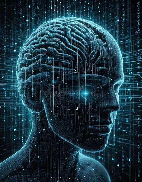 futuristic ai human digital brain quantum neural data streams of binary code ai technology