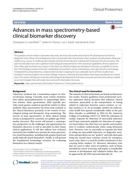 Pdf Advances In Mass Spectrometry—based Clinical Biomarker Discovery