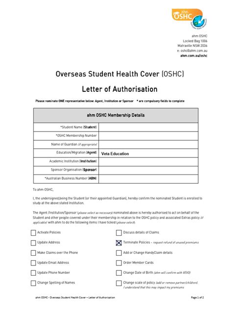 Agent Ahm Oshc Authorisation Form To Fill Pdf