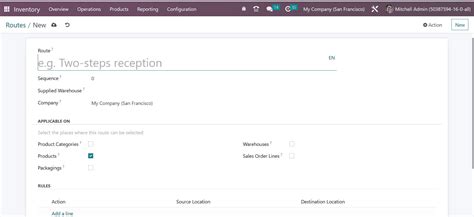 how to manage rules and routes under odoo 16 inventory app