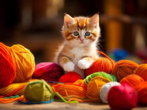 Premium Ai Image Mischievous Kitten Playfully Swatting At A Dangling Toy