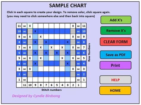 Overlay Mosaic Crochet Chart Creator Template For Excel Automatically Adds Xs To Your Chart