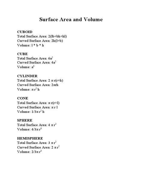 Surface Area And Volume Formulas Pdf Surface Area And Volume Formulas Pdf