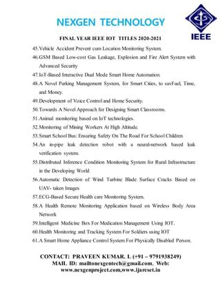 Ieee Iot In Pondicherry Final Year Projects In Pondicherry Project Center In Pondicherry