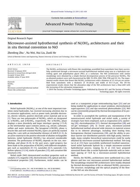 Pdf Microwave Assisted Hydrothermal Synthesis Of Nioh2 Architectures And Their In Situ