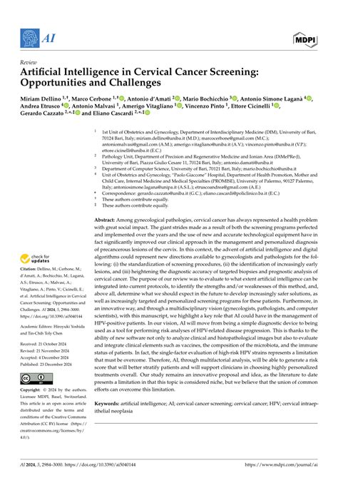 Pdf Artificial Intelligence In Cervical Cancer Screening Opportunities And Challenges