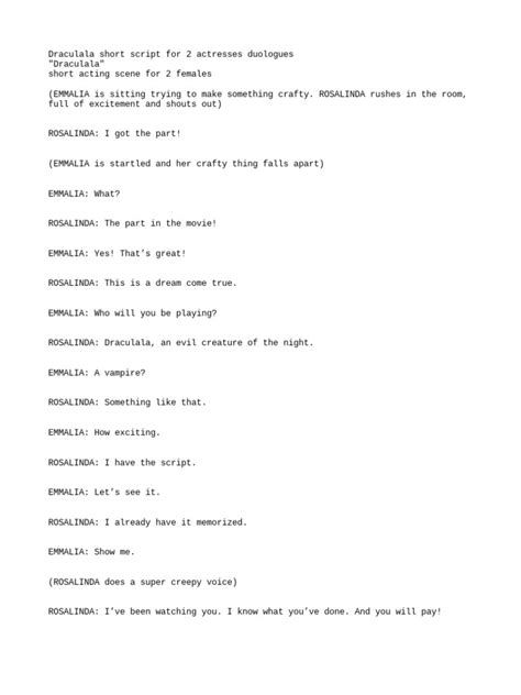 Draculala Short Script For 2 Actresses Duologues Pdf