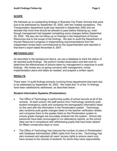 Audit Findings Follow Up