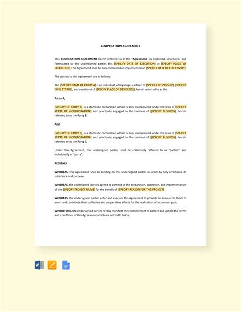 Free Collaboration Agreement Templates Editable And Printable