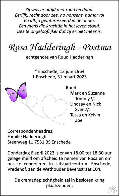 Rosa Hadderingh Postma 31 03 2023 Overlijdensbericht En Condoleances Mensenlinqnl