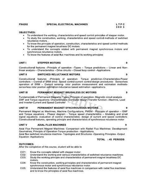Syllabus Special Electrical Machines Ocr Pdf Electric Motor