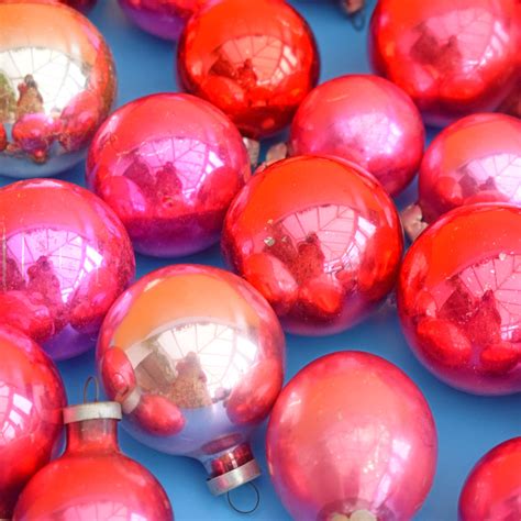 Vintage Mixed 1970s Glass Christmas Baubles Pink Red Pineapple Retro