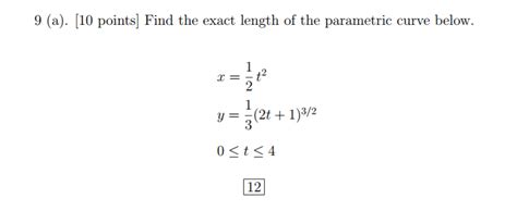 Solved Find The Exact Length Of The Parametric Curve Below Chegg
