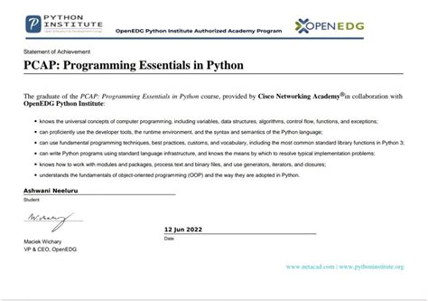 Neeluru Aswani On Linkedin Certified In Programming Essentials Of