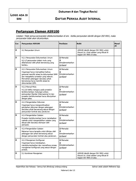 Daftar Periksa Audit Internal As9100 Pdf