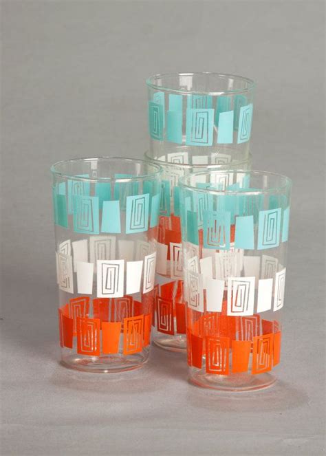 Mid Century Retro Atomic Glass Drinking Cups Etsy Vintage Glassware