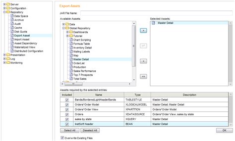 exporting data exporting report assets inetsoft