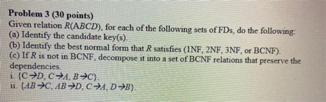 solved problem 3 30 points given relation r abcd for