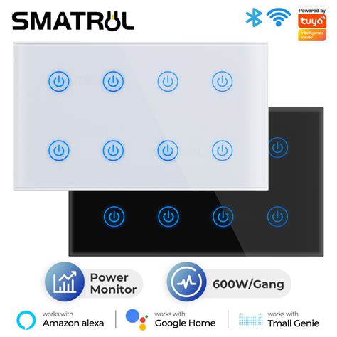 SMATRUL Gang Power Monitor Tuya Smart Wifi Light Touch Switch Timing Wall Electrical App Voice