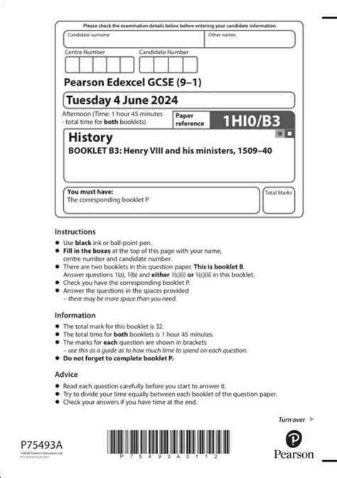 Pearson Edexcel GCSE History BOOKLET B Hi B Henry VIII And His Ministers