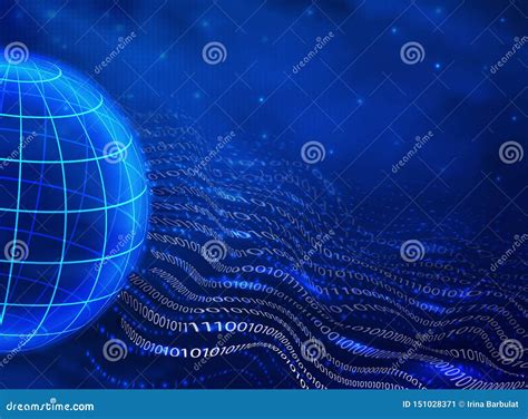 abstract binary code in the style of waves and the globe on a blue