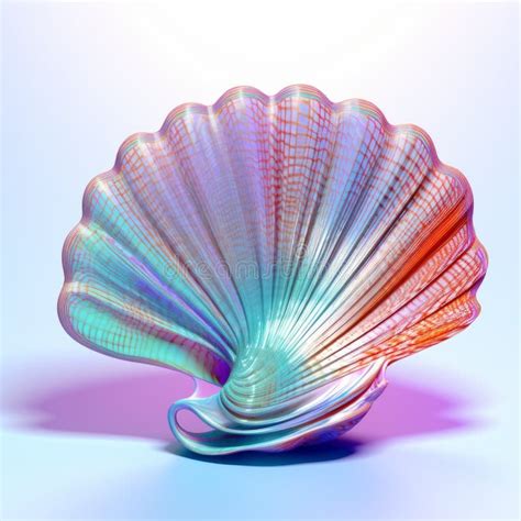 Colorful Shell 3d Rendering Of Iridescent Blue Pattern Stock