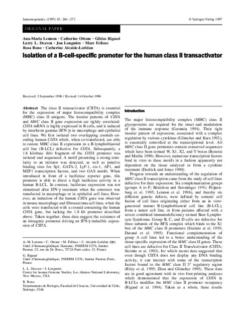 Pdf Isolation Of A B Cell Specific Promoter For The Human Class Ii Transactivator