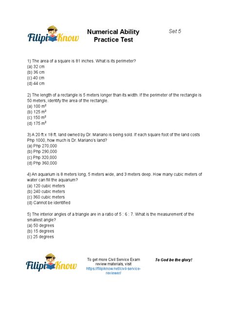 Numerical Ability Practice Questions Set 5 Pdf