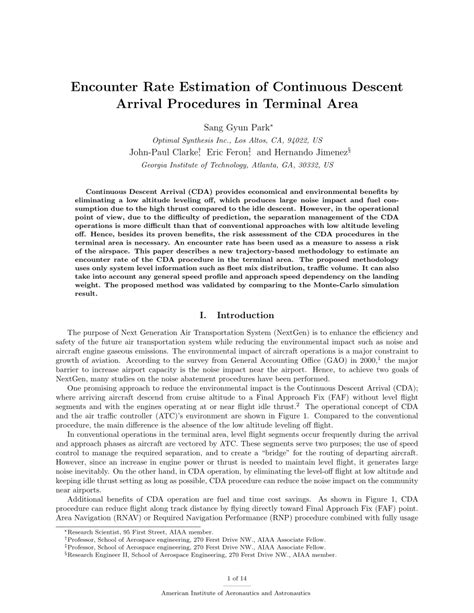 Pdf Encounter Rate Estimation Of Continuous Descent Arrival Procedures In Terminal Area