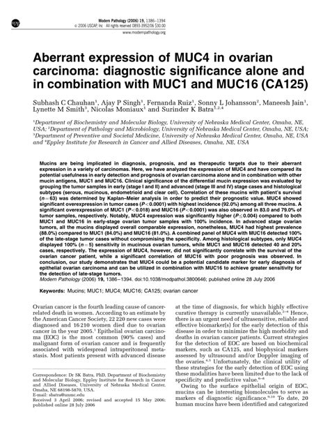Pdf Aberrant Expression Of Muc4 In Ovarian Carcinoma Diagnostic Significance Alone And In