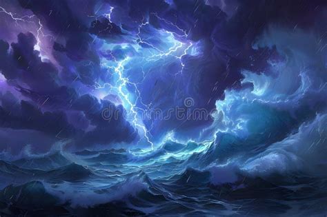 Illustration Raging Sea Night Thunderstorm Stock Illustration