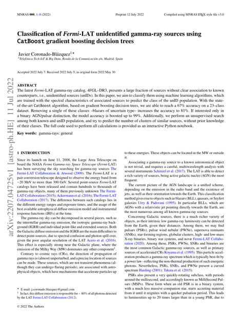 Pdf Classification Of Fermi Lat Unidentified Gamma Ray Sources Using Catboost Gradient