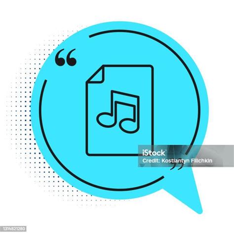 흰색 배경에 격리 된 노트 아이콘과 블랙 라인 음악 책 노트 지팡이와 음악 시트 노트용 노트북 파란색 음성 버블 기호입니다 벡터 Classical Concert에 대한 스톡