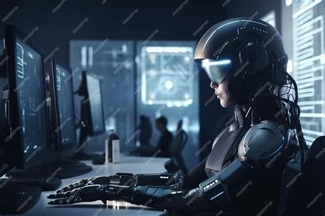Premium Ai Image Generative Ai Humanoid Robot Scientist Working