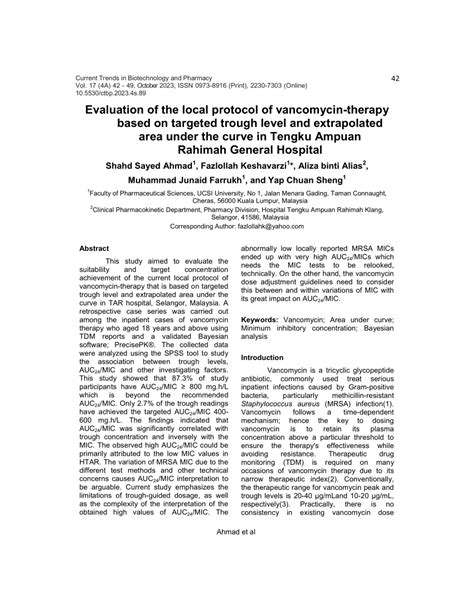 Pdf Evaluation Of The Local Protocol Of Vancomycin Therapy Based On