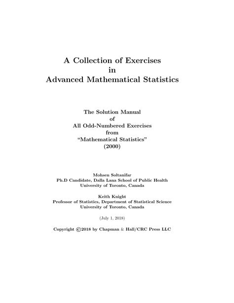 Pdf A Collection Of Exercises In Advanced Mathematical Statistics The Solution Manual Of All