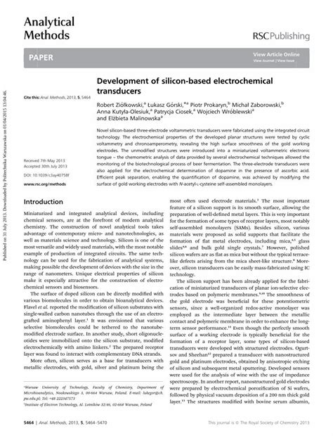 Pdf Development Of Silicon Based Electrochemical Transducers