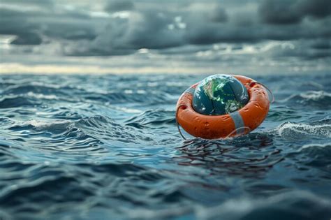 Life Preserver Floating Ocean Planet Premium Ai Generated Image