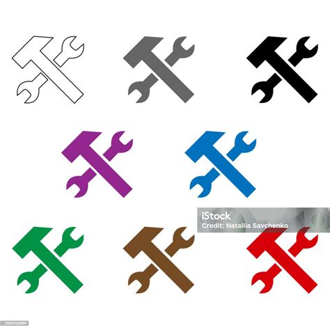 도구 및 서비스 아이콘이 설정되었습니다 렌치 스크루 드라이버 및 기어 아이콘 드라이버와 렌치 글리프 아이콘입니다 설정 및 수리 서비스 기호 스톡 벡터 개선에 대한 스톡 벡터